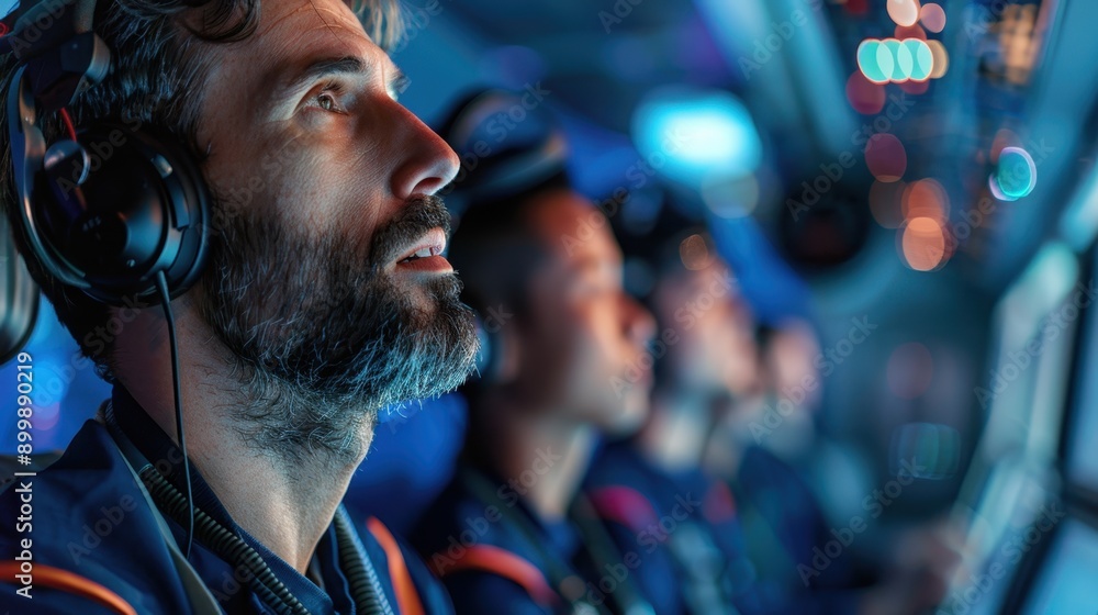 Pilot Instructor Demonstrating Flight Techniques to Trainees in ...