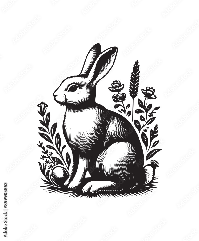 rabbit vector art,graphics rabbits icons set,vintage illustration ...