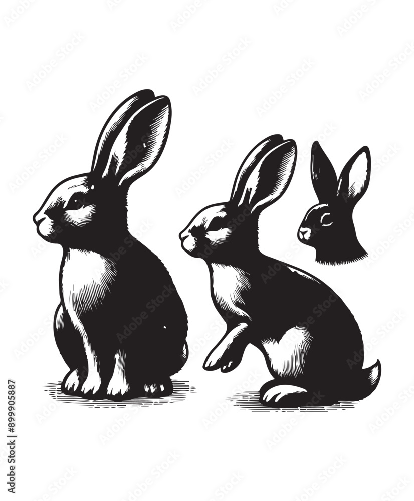 rabbit vector art,graphics rabbits icons set,vintage illustration ...
