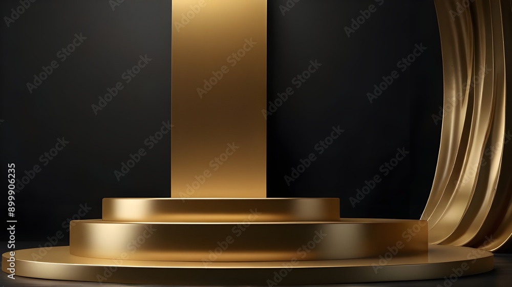 Gold black podium background 3D golden product line stage dark platform ...