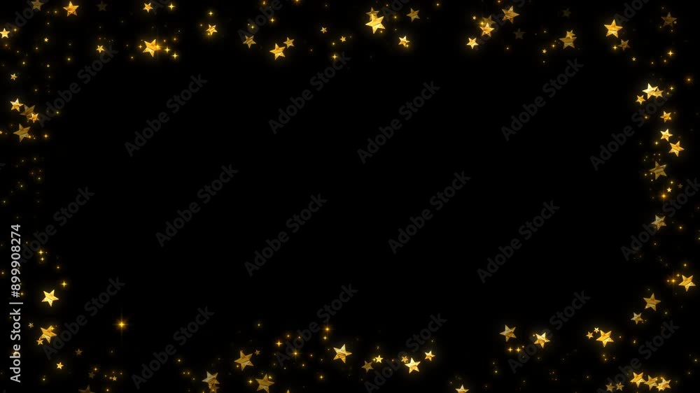 abstract frame golden shiny stars glowing on transparent background ...