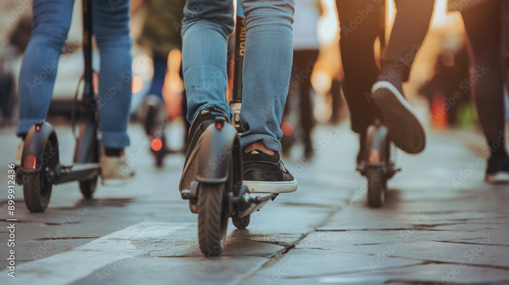 Group of people riding a shared electric scooter, showing the rise of ...