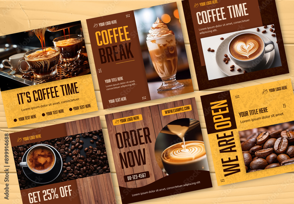 Brown and Yellow Coffee Shop Social Media Post Set Stock Template ...