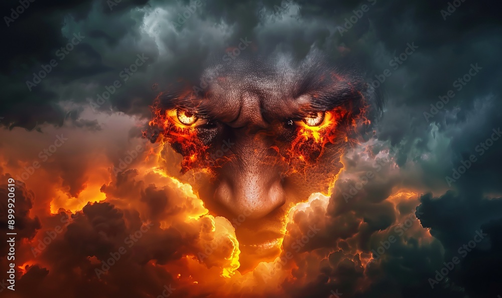 Fiery eyes and clenched fists express intense anger and frustration ...