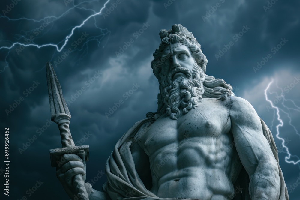 Foto de ZEUS statue, god of sky and thunder. Zeus the king of the Greek gods ready to hurl ...