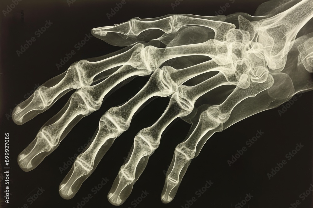 An x-ray showing the bones and structure of a human hand and wrist ...