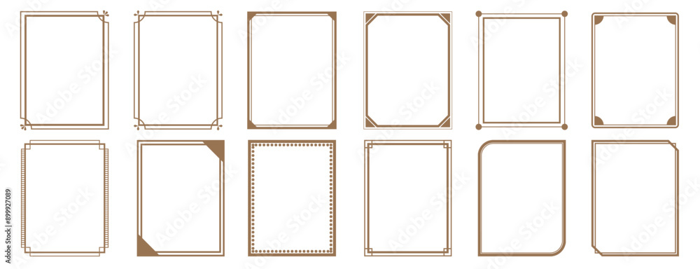 Set of simple line frames with double stroke. Collection of vertical ...