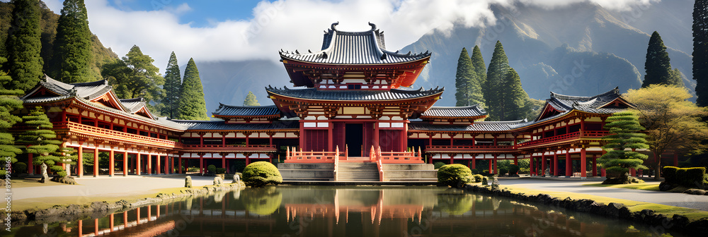 Peaceful Scenery of An Ornate East Asian Temple Amidst a Verdant ...