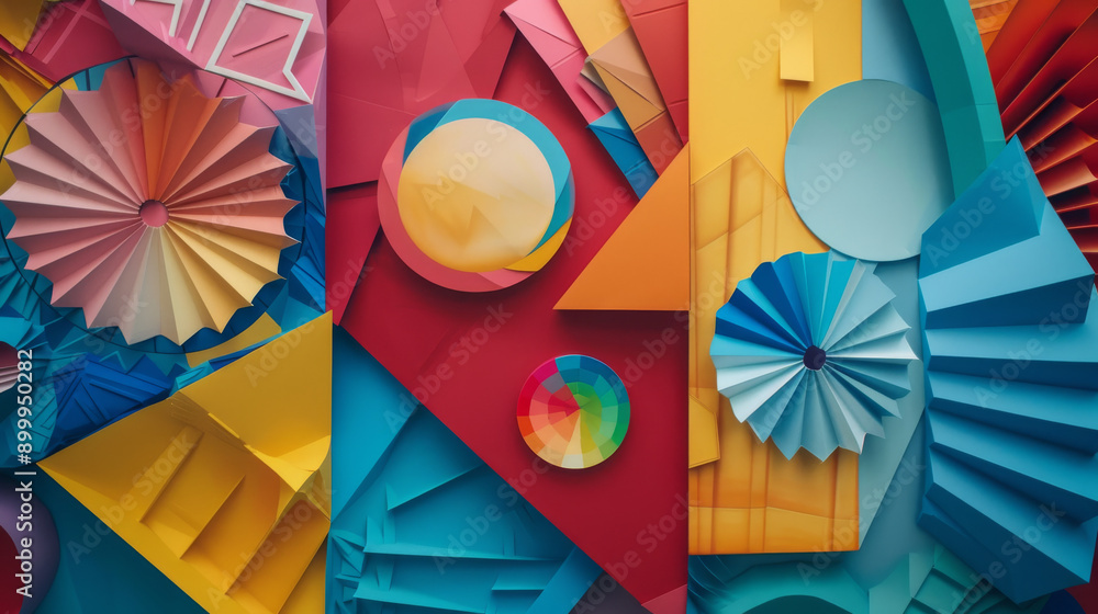 Depict the exploration of color theory and geometric forms, with color ...