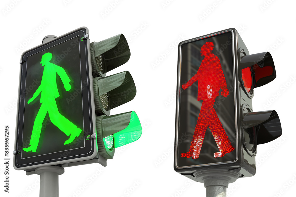 green and red pedestrian crossing signal on a traffic light on ...