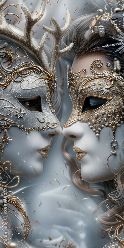 Set during the Venetian Carnival, a couple wearing masks and reindeer ...
