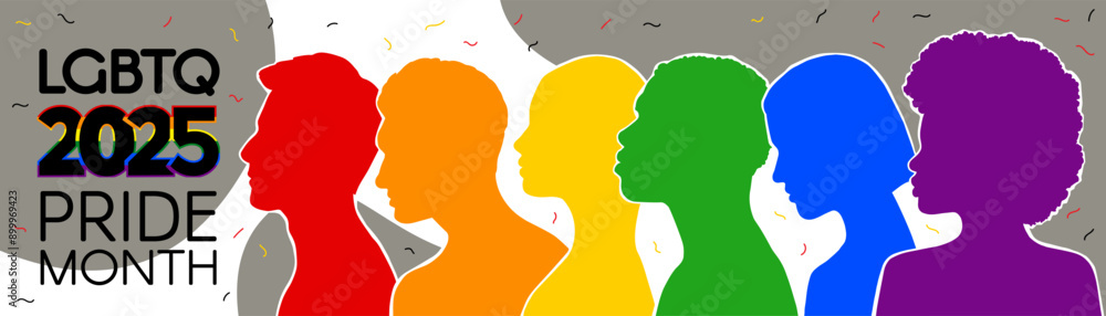 Vetor de LGBT long banner. Silhouettes of diverse people are painted in ...
