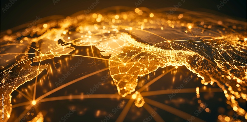 "Illuminated map of India and surrounding regions with glowing network ...