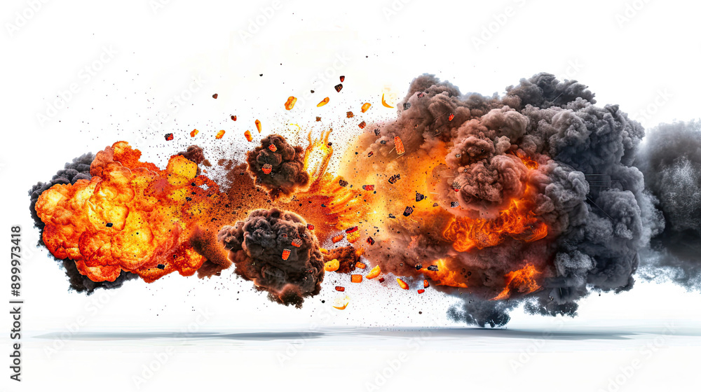 Realistic bomb explosion with colorful streaks large fireball with ...