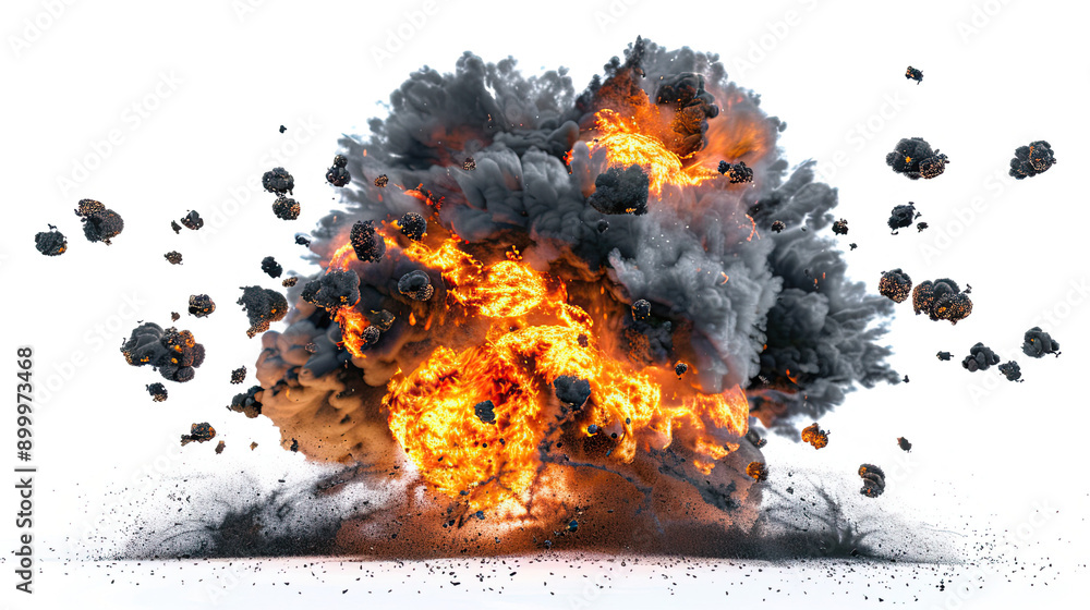 Realistic bomb explosion with colorful streaks large fireball with ...
