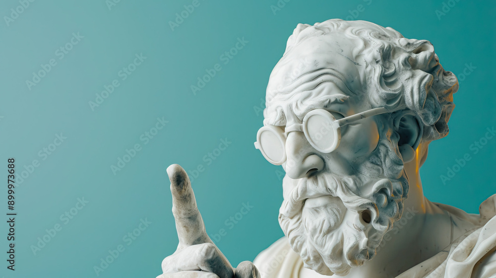 Foto de Sculpture of a Greek man in sunglasses pointing finger isolated ...