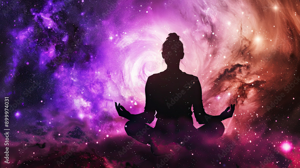 Universe meta human goddess spirit silhouette on galaxy space ...