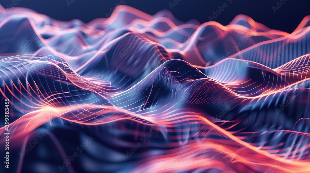 Fluid 3D waveforms with a gradient color scheme, representing advanced ...