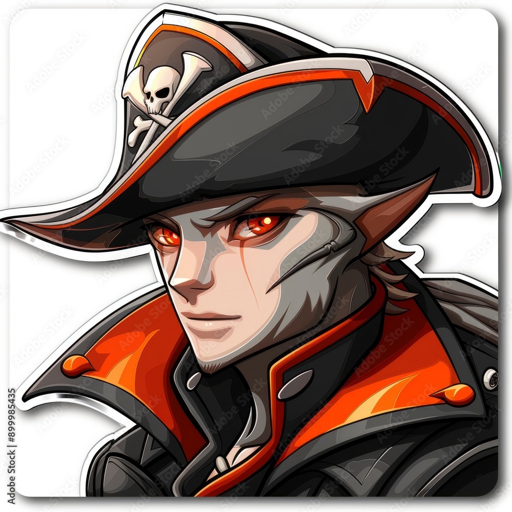 Cartoon Pirate Captain with Red Eyes and Skull and Crossbones Hat Stock ...