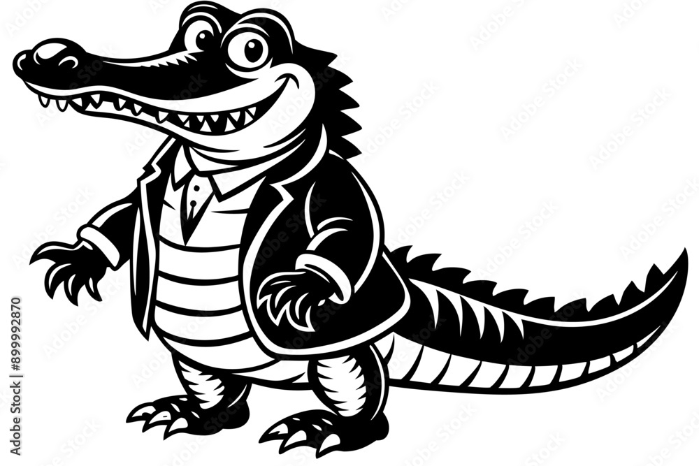 Funny Crocodile Cartoon Vector Illustration Clipart And Line Art Design ...