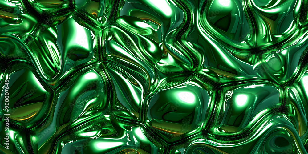 Liquid green metal chrome surface with trippy autostereogram effect ...