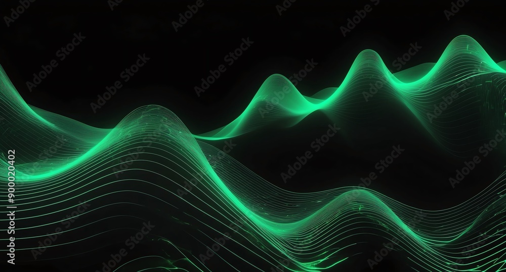 digital signal waves abstract green grid lines hologram projection on ...
