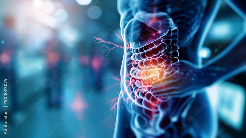 Abstract depiction of abdominal pain with highlighted area, showcasing ...