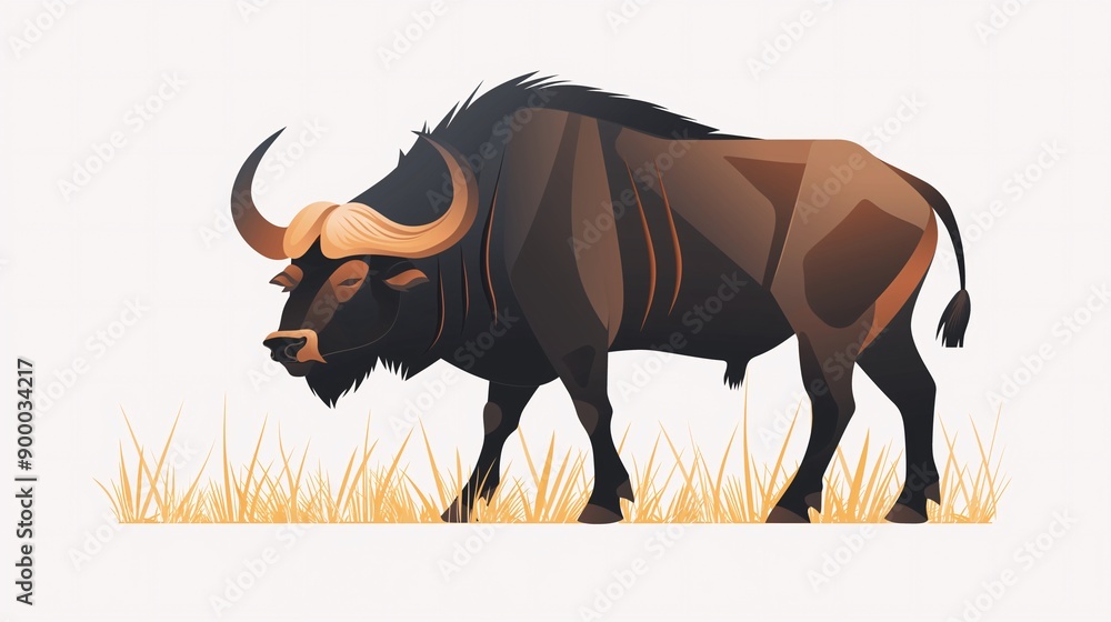 African Buffalo in Low Poly Style - A majestic African buffalo stands ...