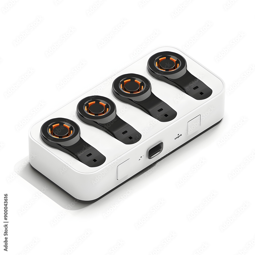power strip socket with connected plugs isolated on white background ...