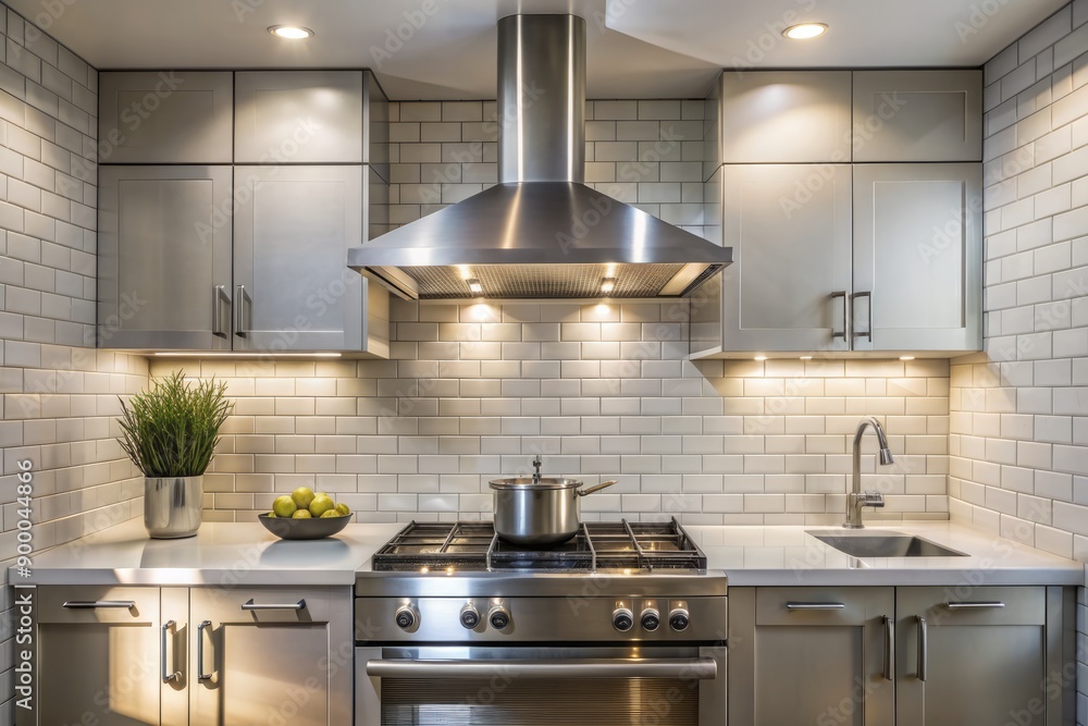 Modern kitchen with sleek stainless steel appliances features a ...