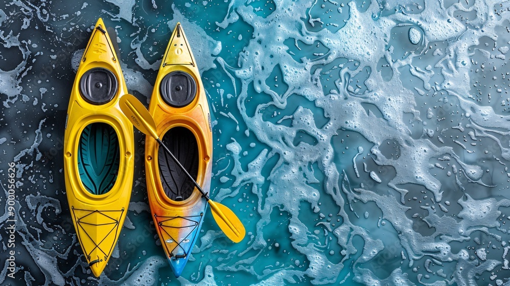 Streamlined canoe and kayak on water courses with wave patterns in ...