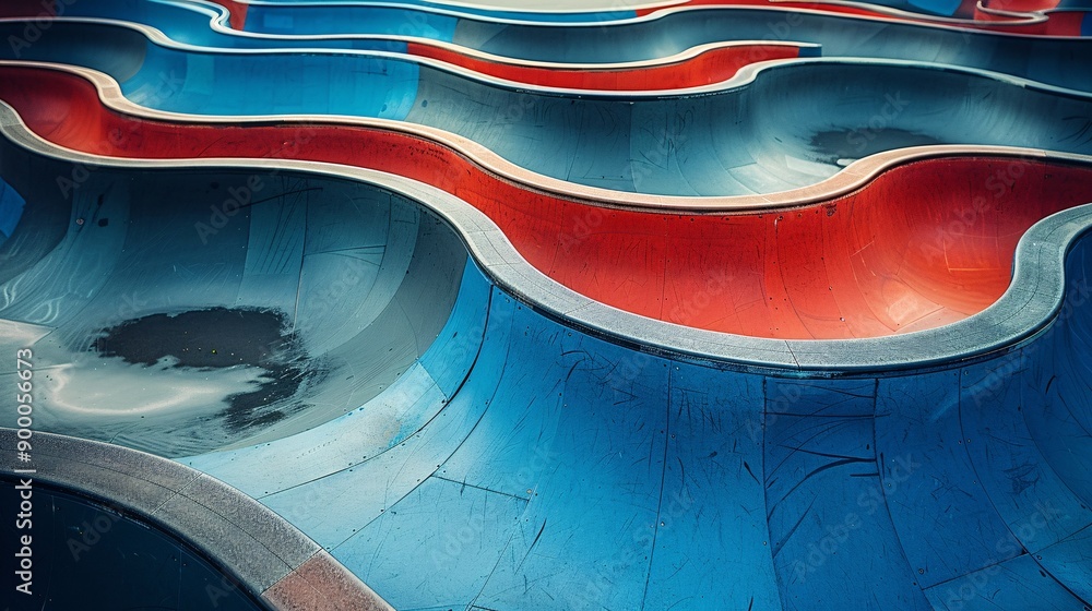 Minimalist BMX and road cycling tracks with curved bike forms in bright ...