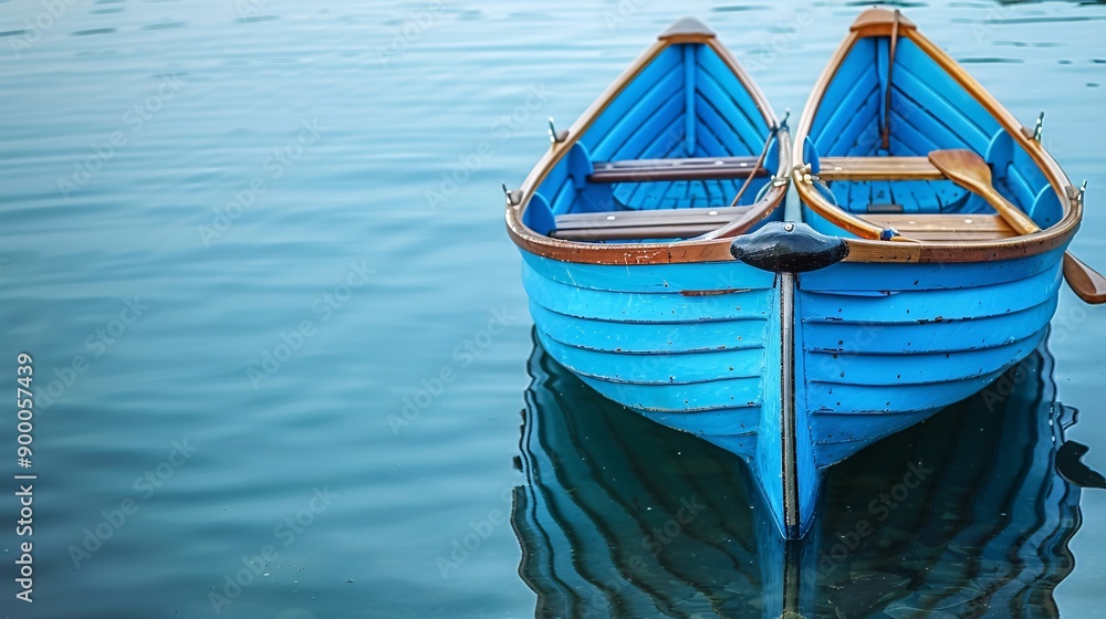 Streamlined rowing boats and oars with wave patterns in vibrant blue ...