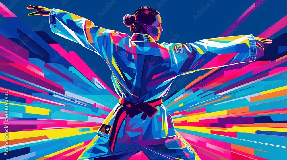 Geometric illustration of judo mats with square patterns and circular ...