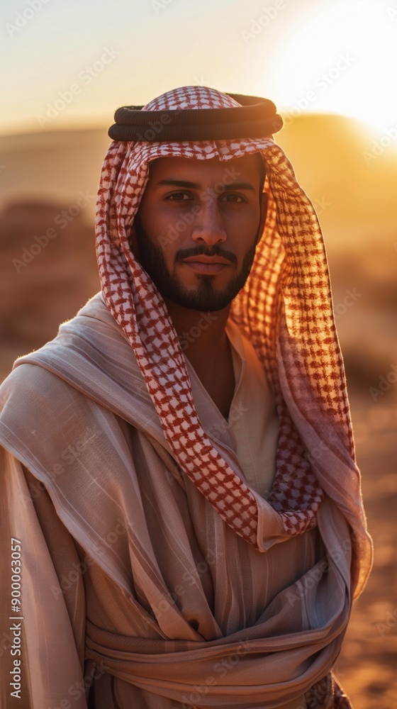 Portrait of a Jordanian man dressed in traditional garb. Handsome man ...