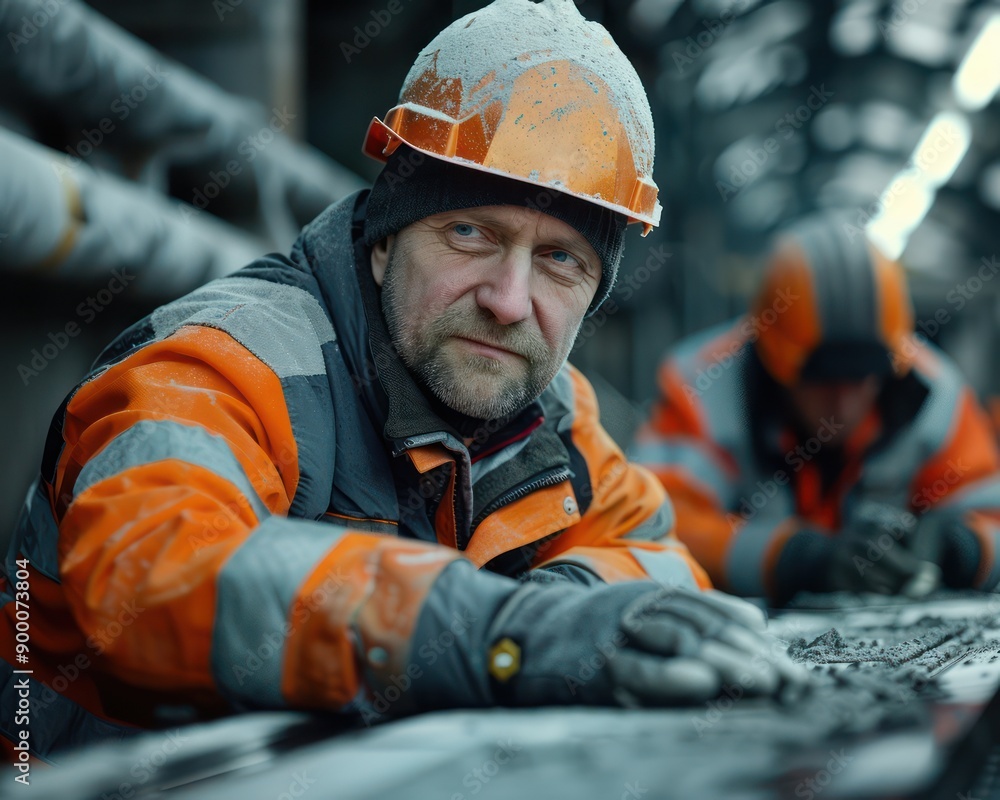 Construction Worker Performing Manual Labor with Safety Equipment ...