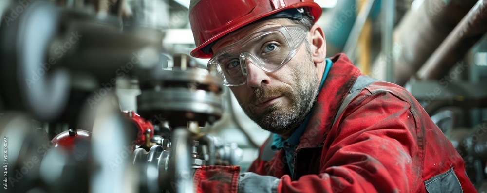 Industrial Worker Performing Manual Labor with Safety Equipment, Hard ...