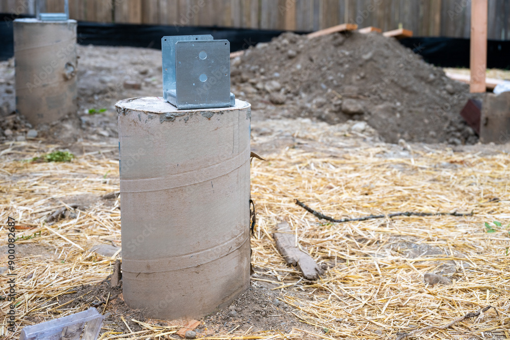 New house construction in residential neighborhood, closeup job site ...