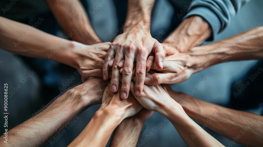diverse group of hands coming together in unity, illuminated by ...