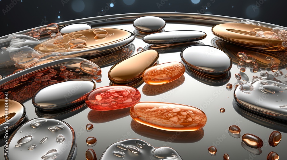 Illustration of various oval-shaped microorganisms and substance piles ...