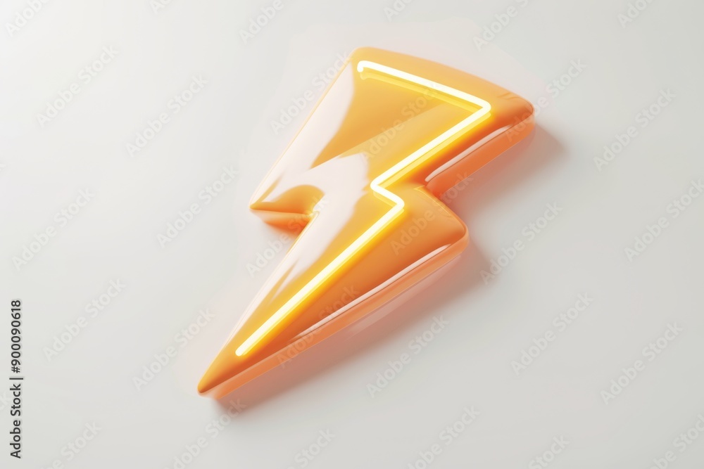 cute plastic 3D icon of lightning bolt, warm orange, soft texture on a ...