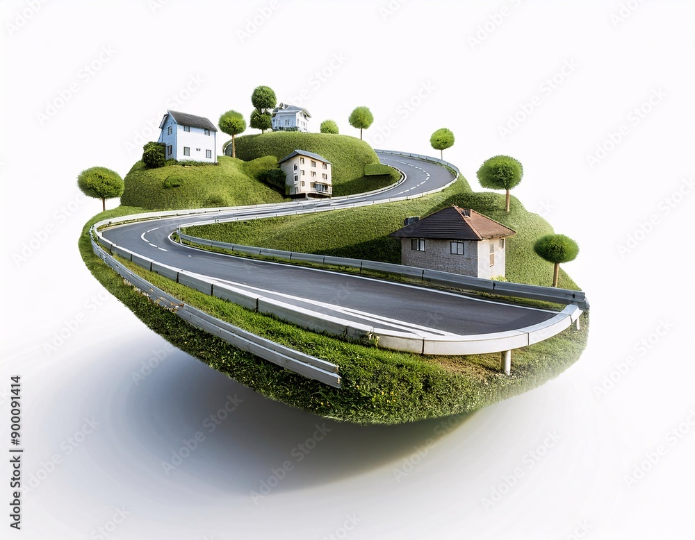 This illustration shows a view of a raised dirt road, surrounded by ...