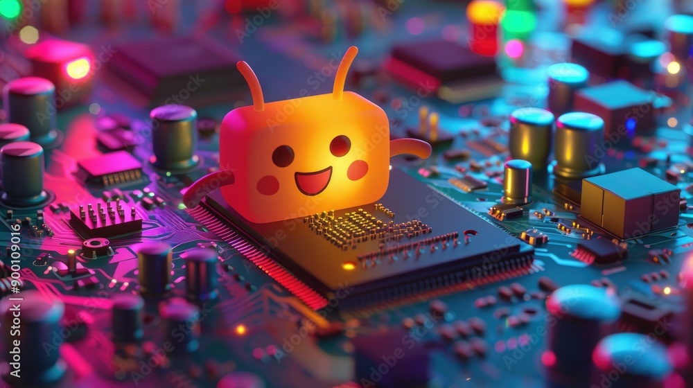 Cute semiconductor cartoon with a smiling face standing on a ...