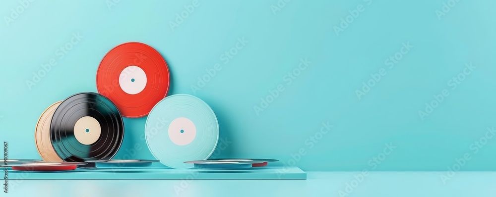 Floating 3D vinyl records with a retro background, music, vintage vibes ...