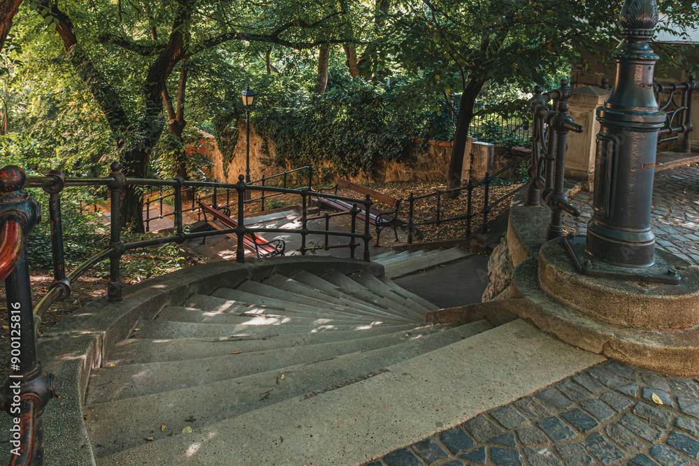 Steps leading to the fishing bastion from the city Budapest Hungary ...