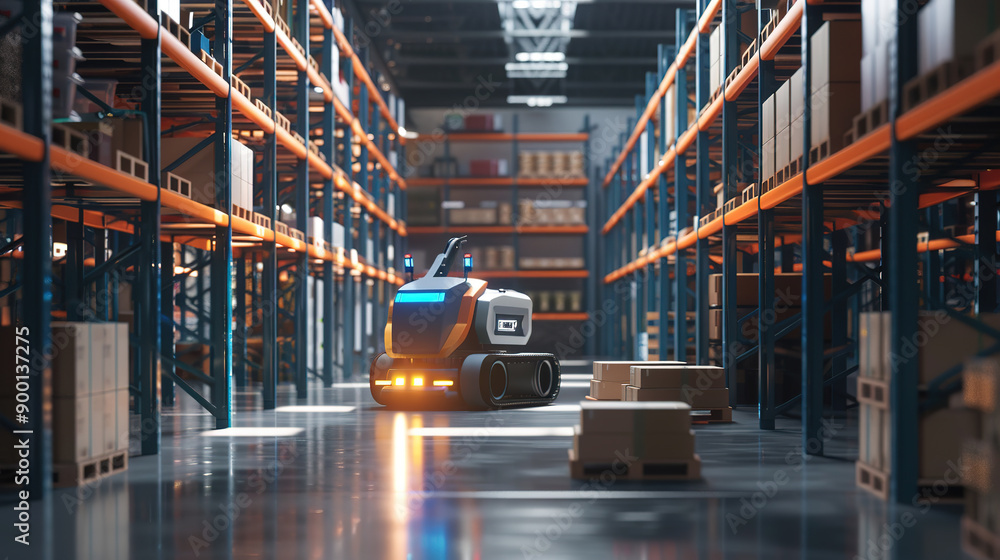 Picture of autonomous driving robots moving items in warehouses in the ...