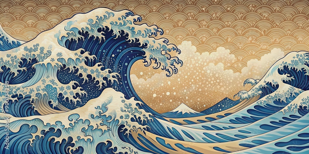 Japanese style Great Wave with traditional wave pattern in Asian style ...