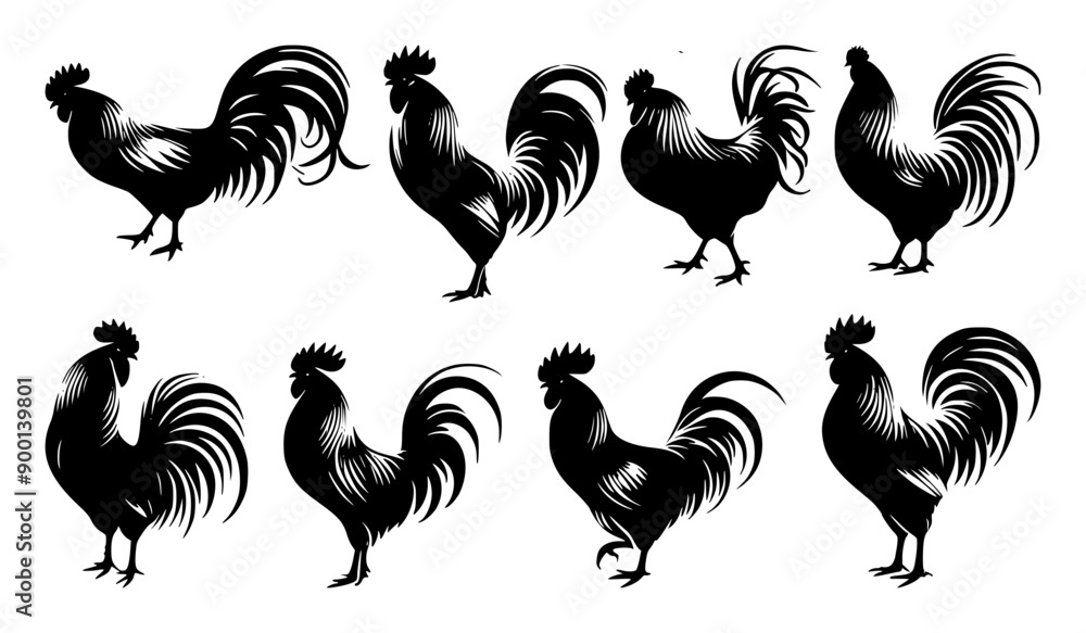 Collection of rooster silhouettes perfect for farm-themed designs ...
