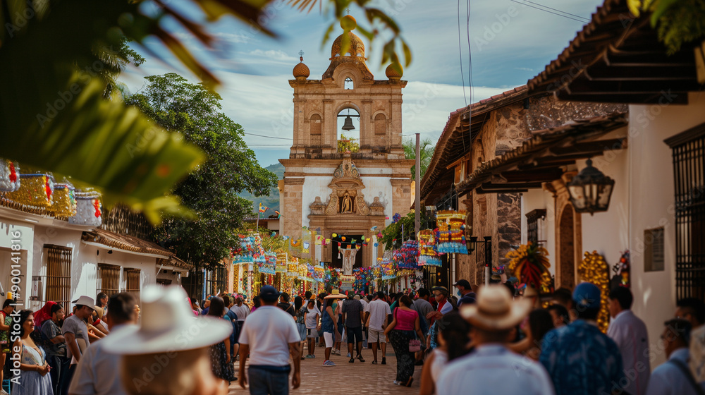 Feast of San Mateo, religious procession with people carrying a statue ...