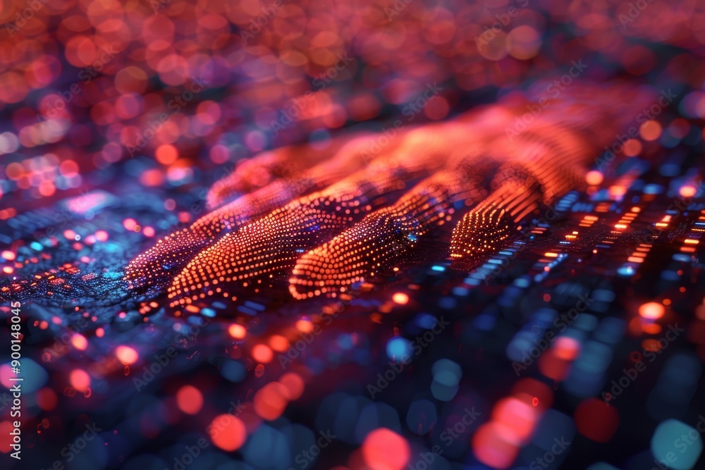 Red Digital Nodes: Close up of red digital nodes in a cyber setting ...